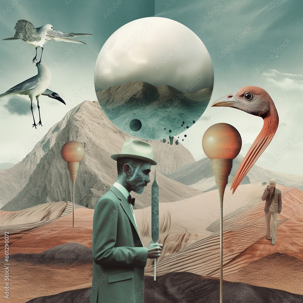 Surrealism. Surreal collage. Portrait of a man in a mental state. A ...