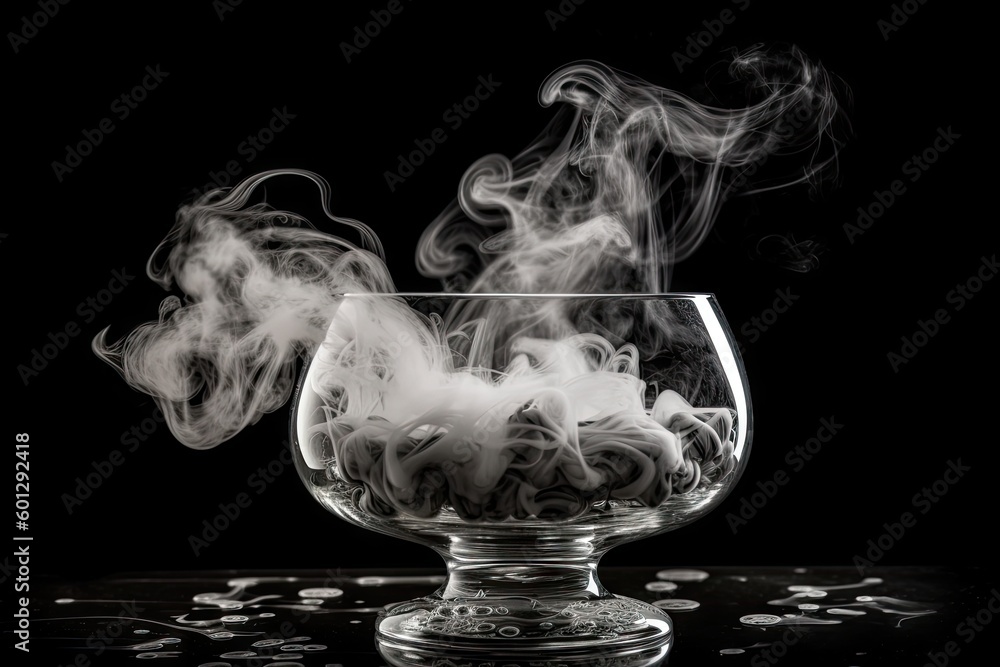 classic science experiment, with smoke and bubbling liquid, in black ...