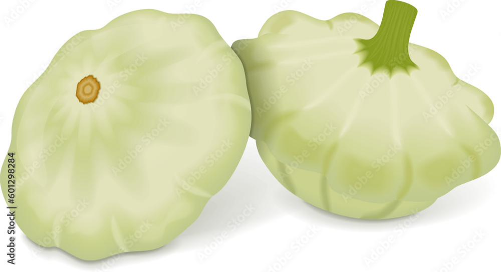 Group of White Patty Pan squash or Scallop or Scallopini squash. Summer ...