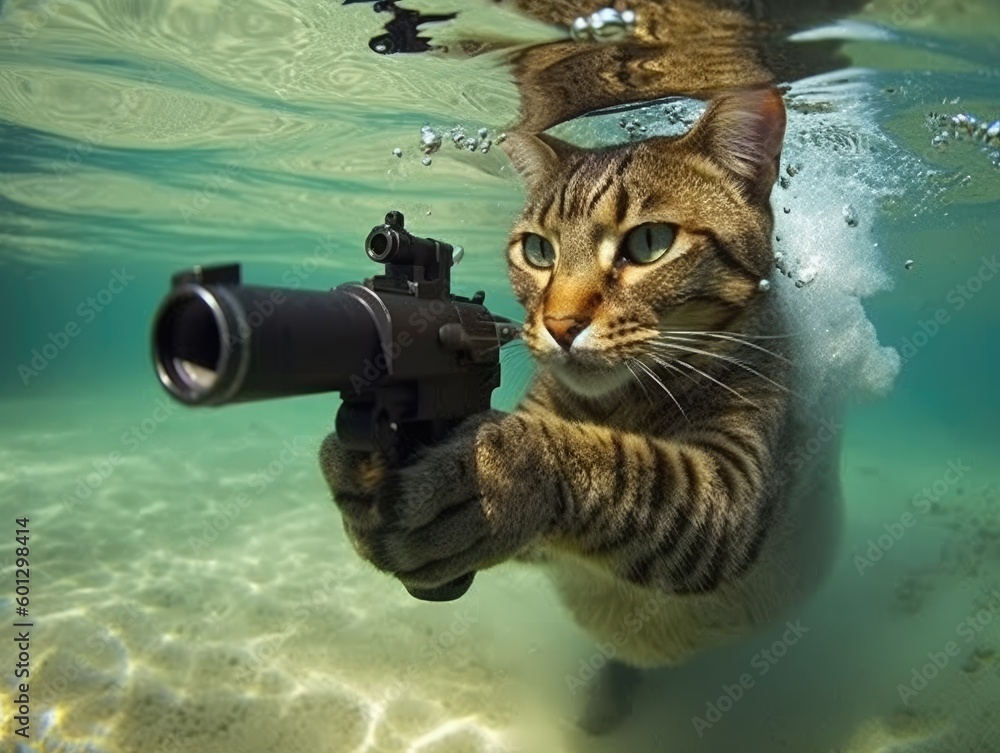 Generative AI illustration of calm tabby cat with brown stripes and ...