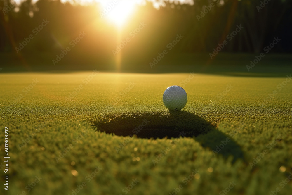 An early morning sun lights up the golf ball as it travels into the ...