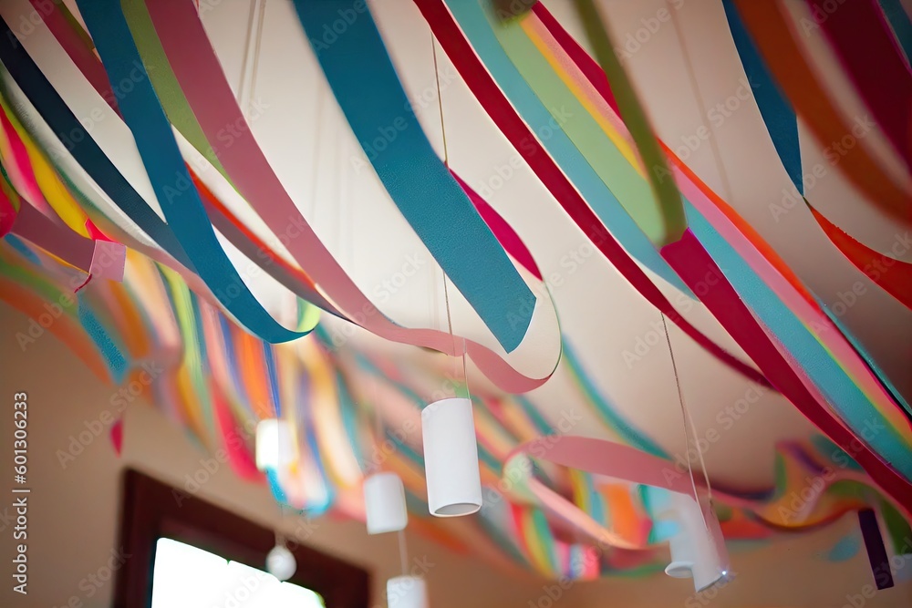 paper streamer hanging from ceiling or rafter, adding festive and ...