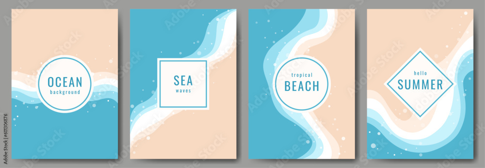 A set of posters on a summer sea theme. Sea, beach, sand, coastline ...