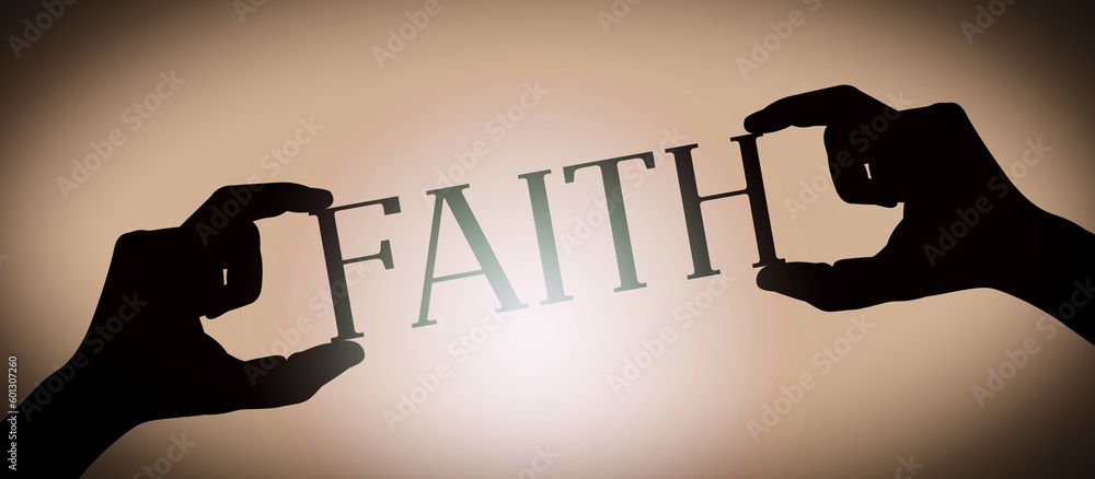 Faith - human hands holding black silhouette word Stock Illustration ...
