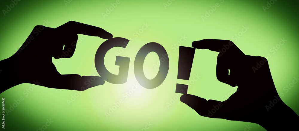 Go - human hands holding black silhouette word Stock Illustration ...