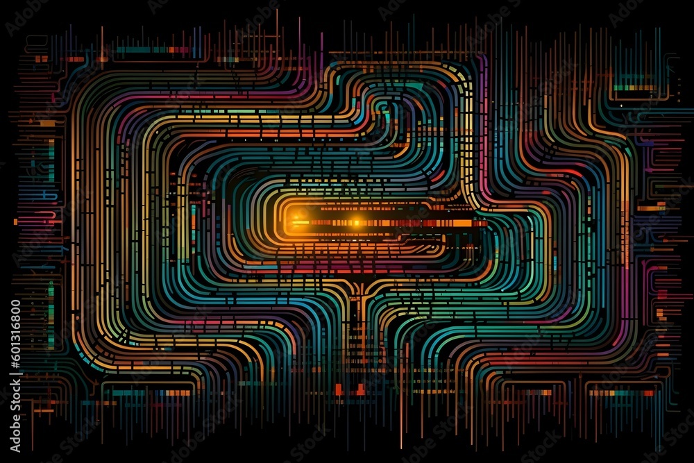 psychedelic cyberpunk paper quilling made of digital binary barcode ...