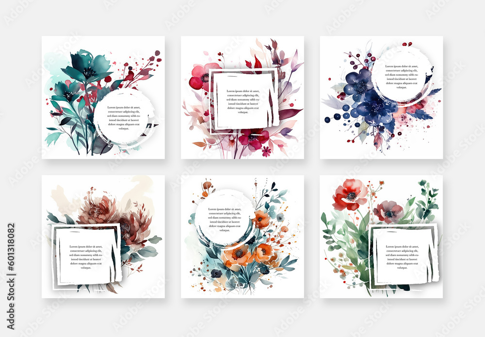Mobile Layouts With Watercolor Flower Backgrounds And Generative AI ...