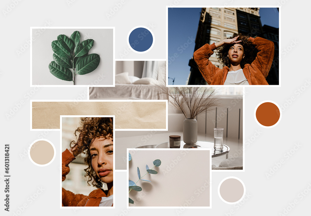 Minimal MoodBoard Layout With 6 Photo Options and Color Palette Stock ...