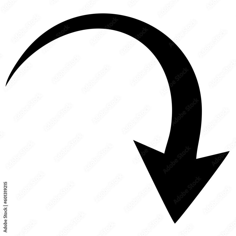 Shape curved arrow icon. Black rounded arrow . Indicator pointer arrow ...