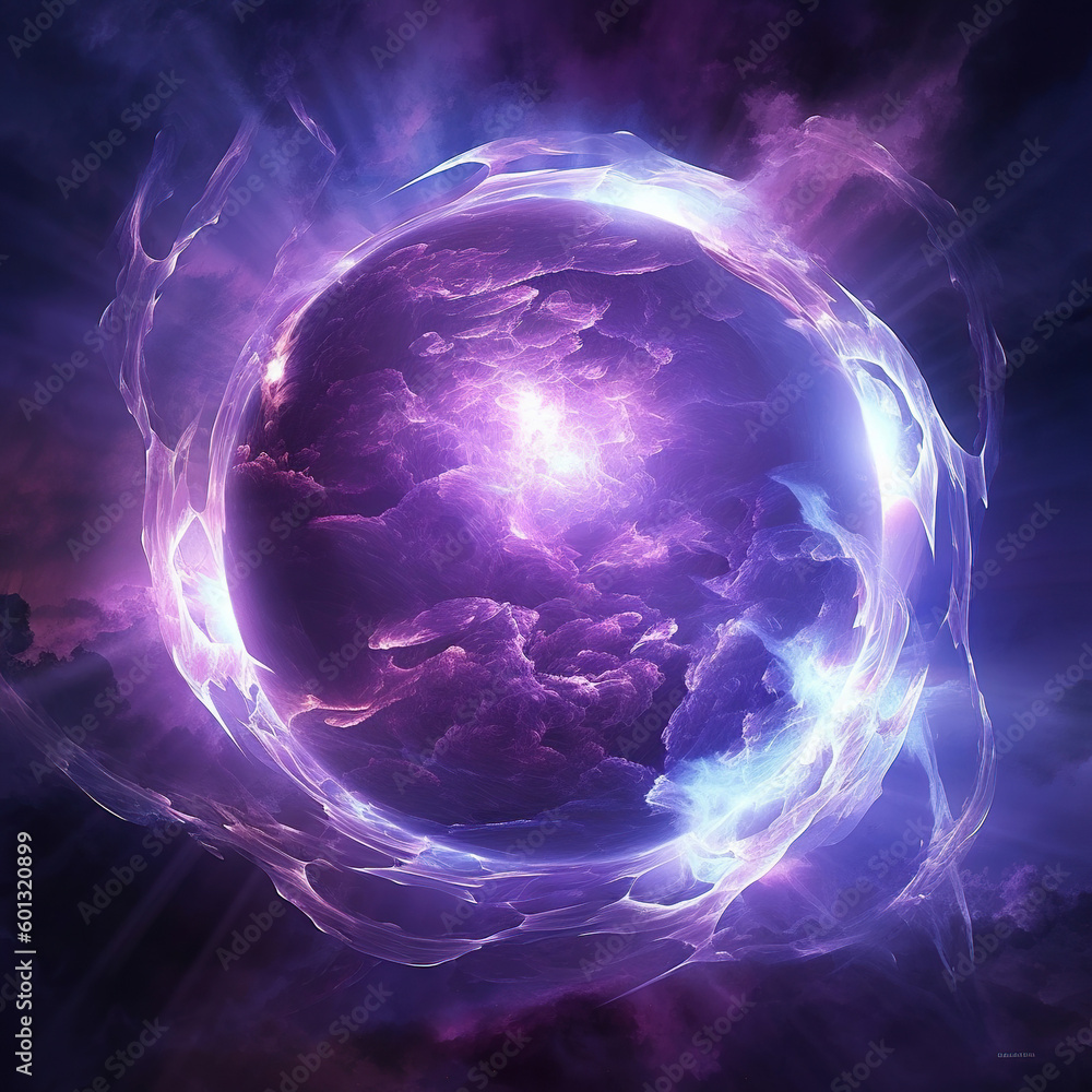 Abstract round sphere light bright glowing from rays of energy and ...