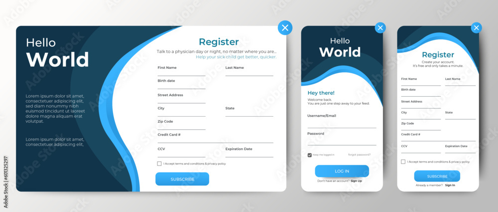 Set of Sign Up and Sign In forms for web and mobile.Registration and ...