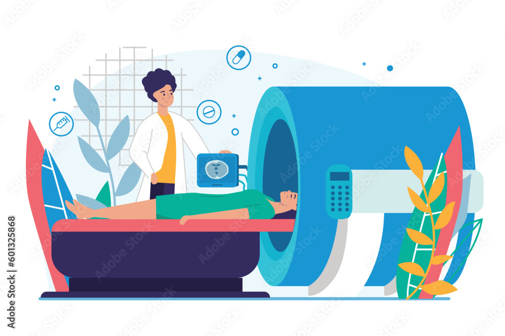 MRI room medicine concept with people scene in the flat cartoon design ...