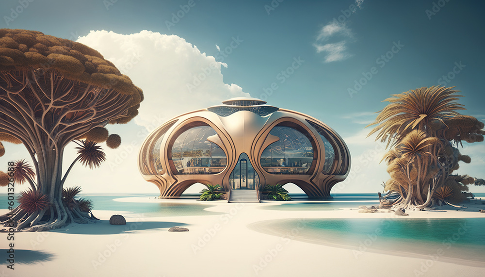 Future Paradise AI Generated Dream Digital Art Landscape of a Tropical ...
