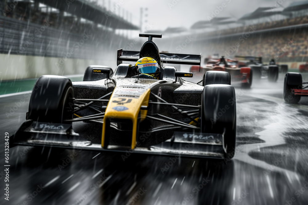 racing car crossing the finish line in the rain from a shocking ...