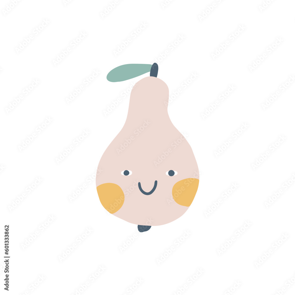 Pear character icon with smiley face. Hand-drawn cartoon doodle in ...