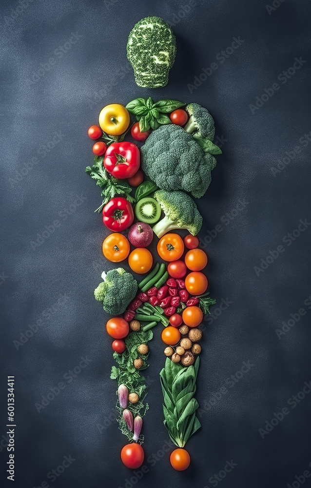 human body of vegetarian of fruits and vegetables. Concept of healthy ...