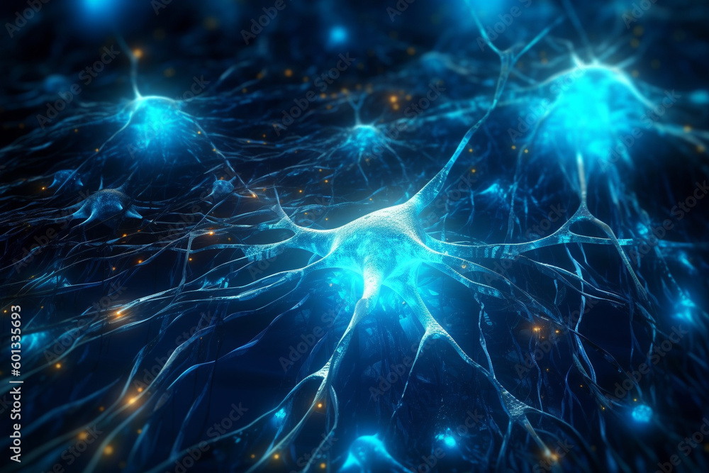 Neural network made of neurons with connected bioluminescent elements ...