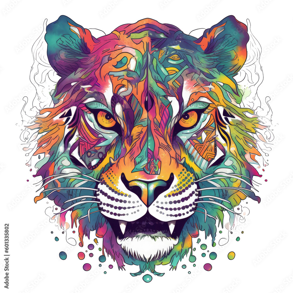A psychedelic tiger t-shirt design featuring a trippy and mind-bending ...