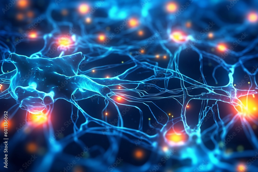 Neural network made of neurons with connected bioluminescent elements ...