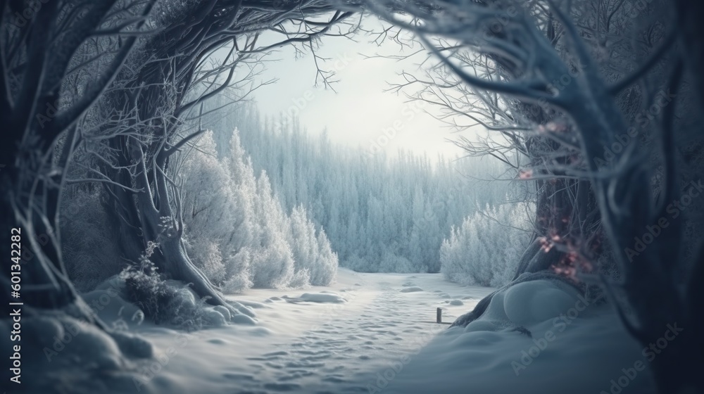 Beautiful picturesque winter background with snow covered round arch ...