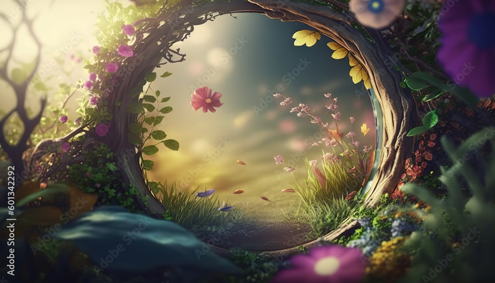 Beautiful enchanted landscape. Fantasy garden background. Magic meadow ...