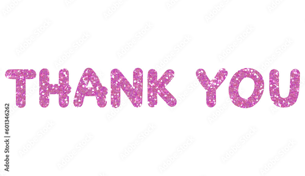 Pink glitter in Thank you text. Thank you text on transparent background. Design for decorating ...