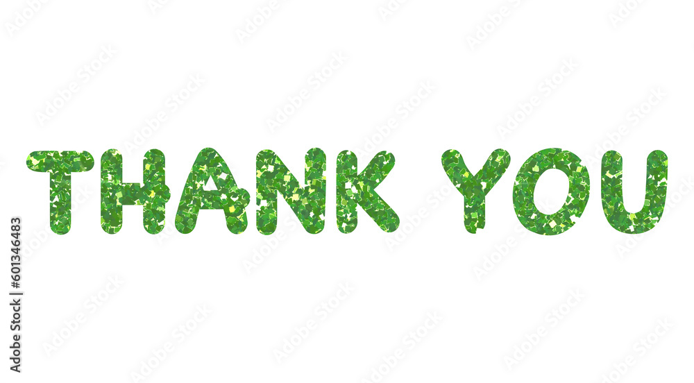 Green glitter in Thank you text. Thank you text on transparent ...