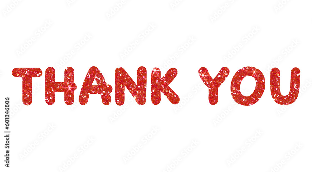 Red glitter in Thank you text. Thank you text on transparent background ...