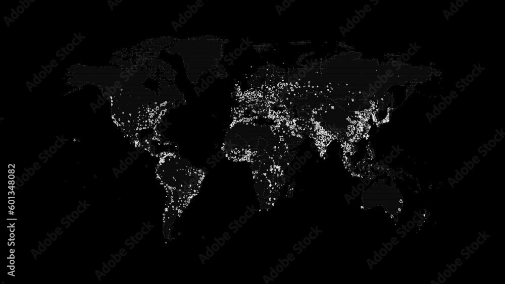 A stylized rendering of the World map conveying the modern digital age ...