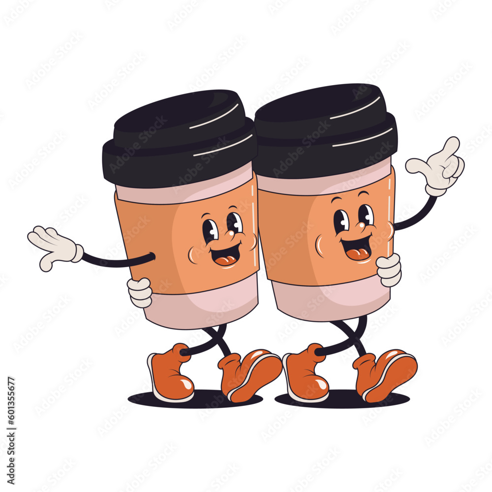 Coffee character collection. Mascot cups of hot drink, cappuccino ...