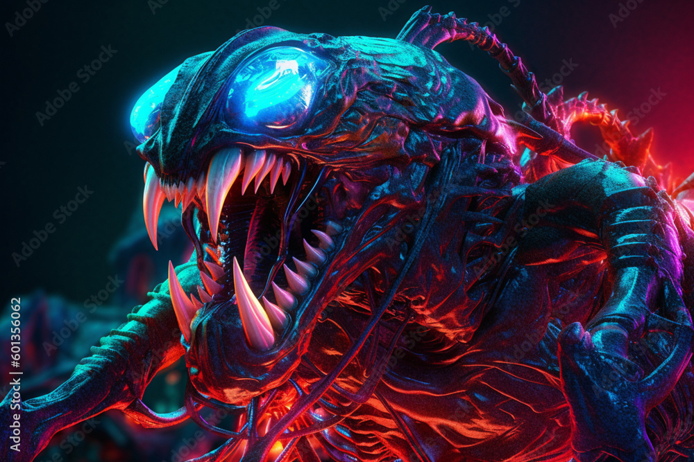 Huge scary alien nightmare monster creating lightning in the city ...