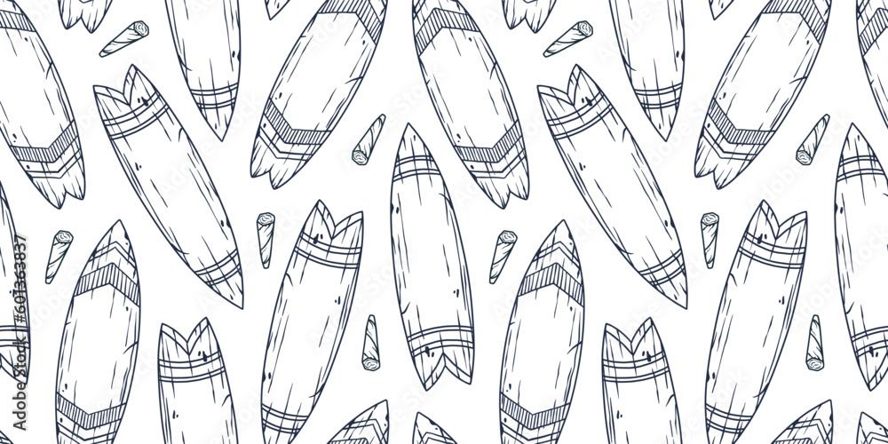 Surf seamless pattern or surfing background for tiki bar. Traditional ...