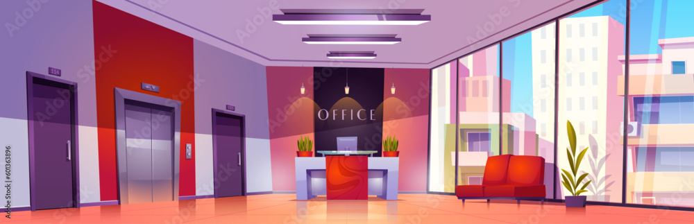 Cartoon company office interior with furniture. Vector illustration of ...