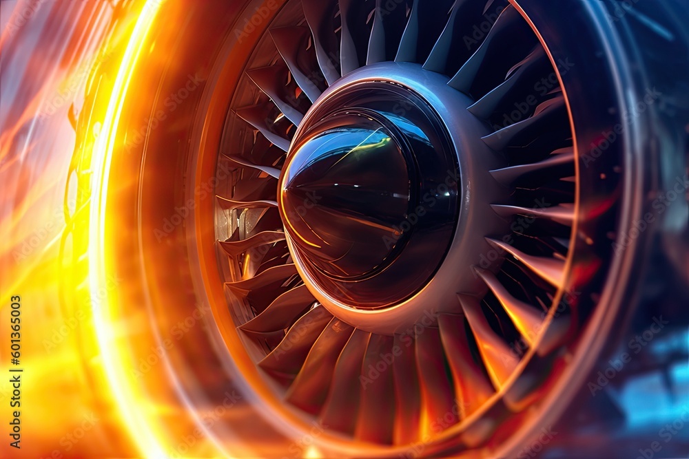 Glowing jet engine of a jet plane, close-up (Generative AI, Generativ ...