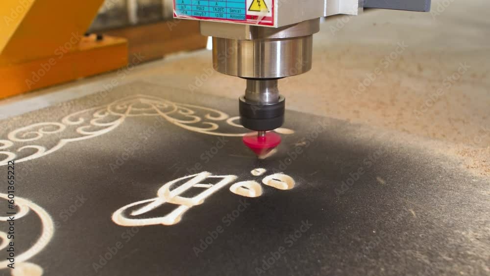 CNC Router machine Engraving black MDF Wood plate slow motion Arabic ...