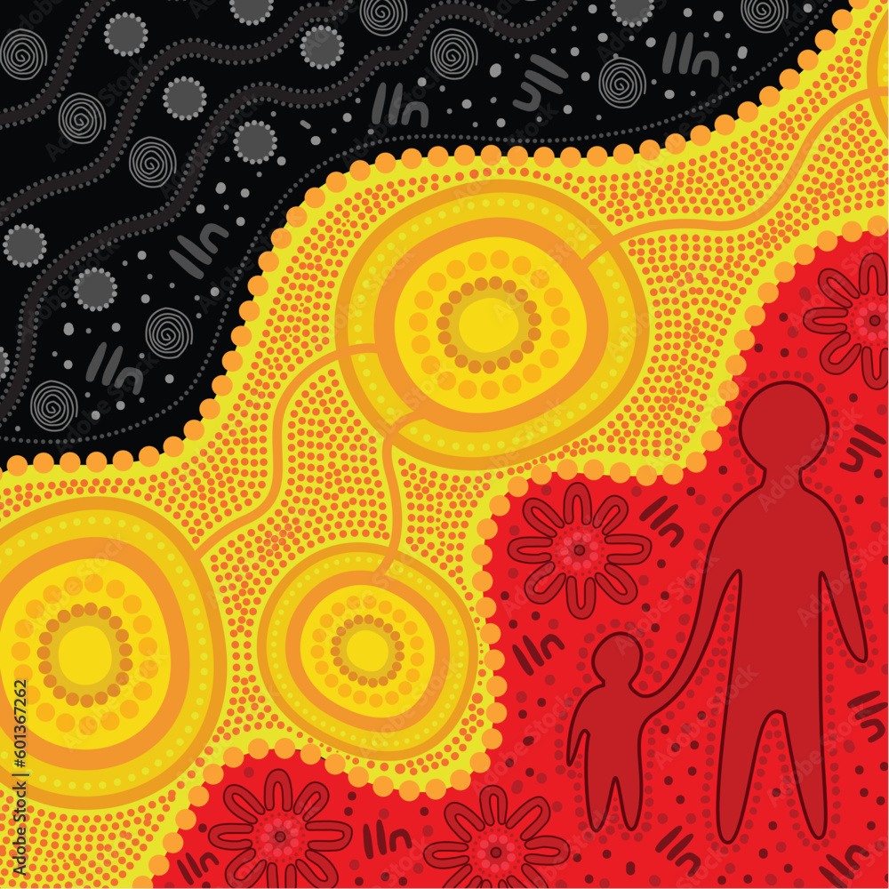 Aboriginal flag colors in a dot art style of aboriginal artwork Stock ...