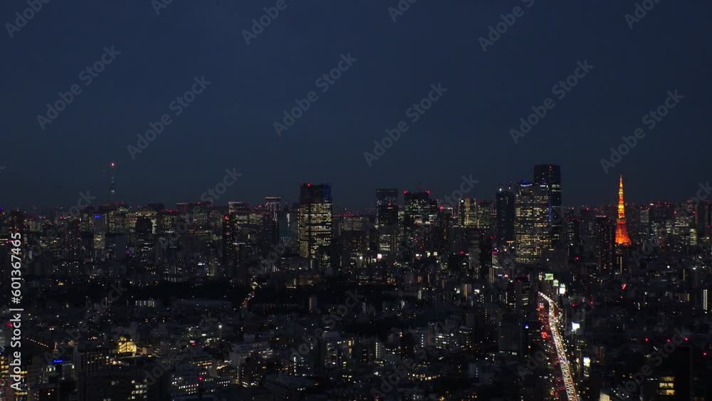 TOKYO, JAPAN : Aerial high angle sunrise CITYSCAPE of TOKYO. View of ...