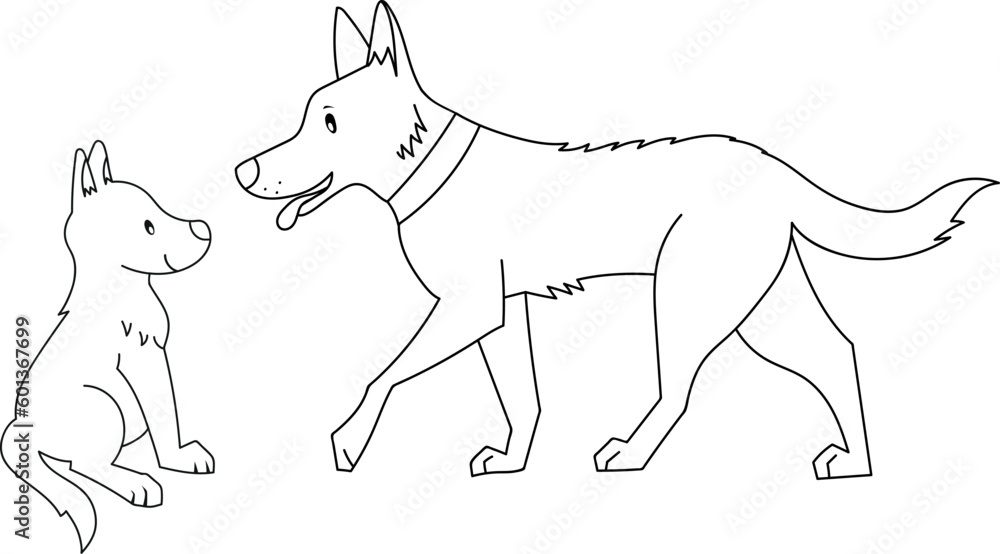 Mother and baby dog. Coloring page for kids. Cartoon illustration for ...