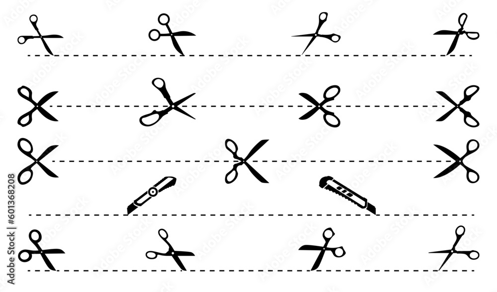 Cut lines. Cutting lines of scissors, cutter, utility knife. Coupon ...