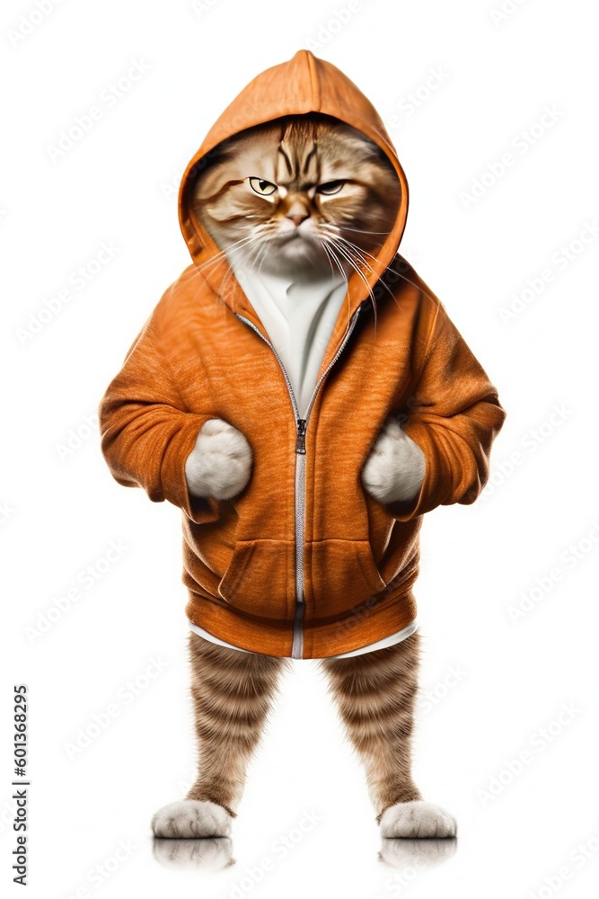 The cat bodybuilder with a sports medal preparing to do exercises ...