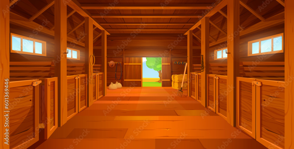 Cartoon farm stable or barn interior with haystacks or hayloft. Vector ...