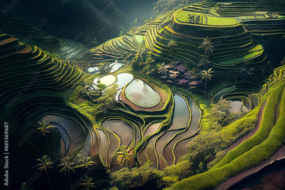 A stunning generative ai illustration of the Bali rice terraces ...