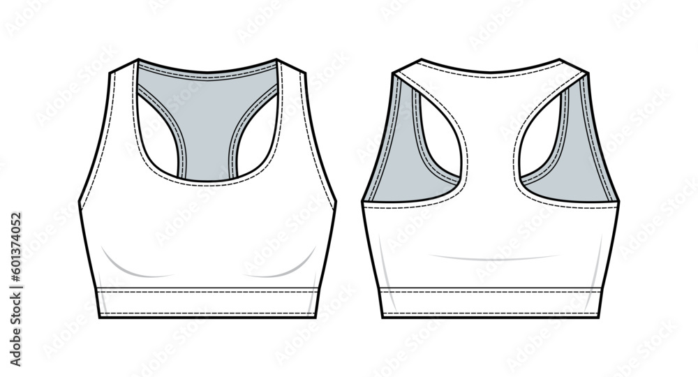 Bralette fashion flat technical drawing template. a pullover scoopneck ...