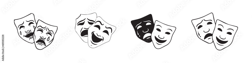 Theater masks. Masquerade vector icons Comic and tragic mask icons ...