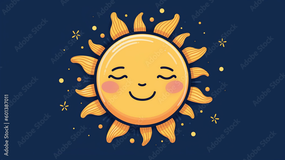 Cute little sun cartoon character with kawaii face. Scandinavian style ...