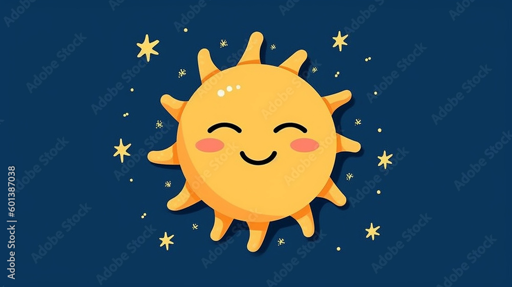 Cute little sun cartoon character with kawaii face. Scandinavian style ...