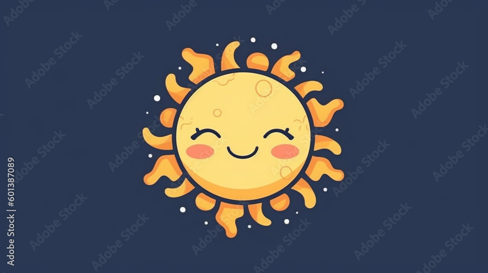 Cute little sun cartoon character with kawaii face. Scandinavian style ...