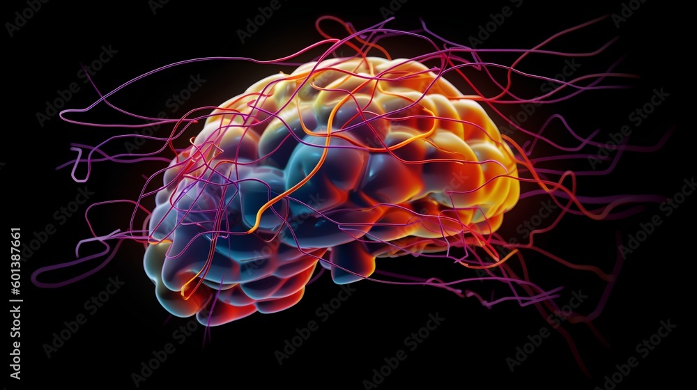 Neuroplasticity concept, featuring glowing brains interconnected with ...