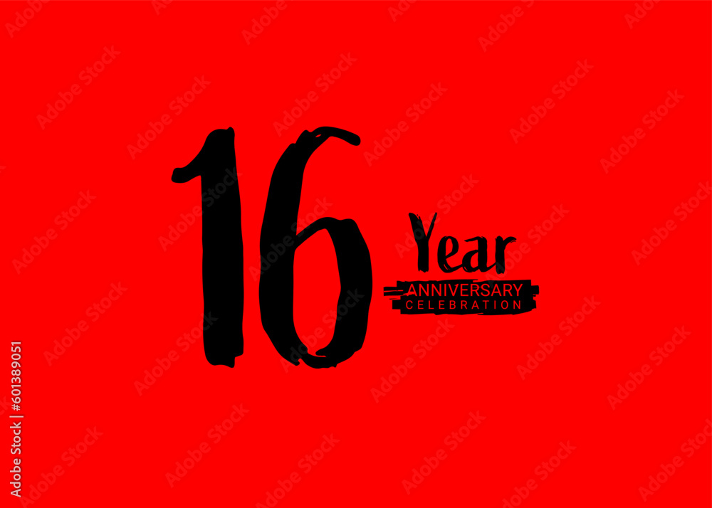 16 Years Anniversary Celebration logo on red background, 16 number logo ...