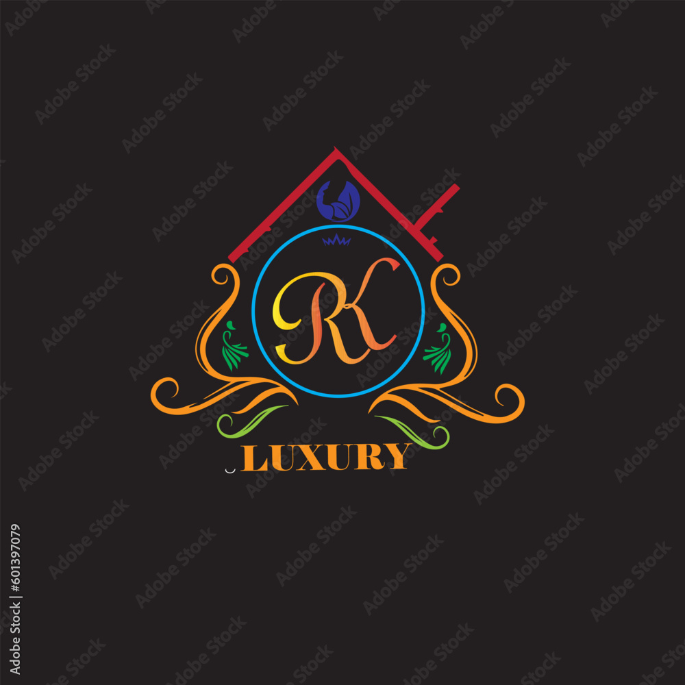 Initial RK letter luxury beauty flourishes ornament monogram logo ...